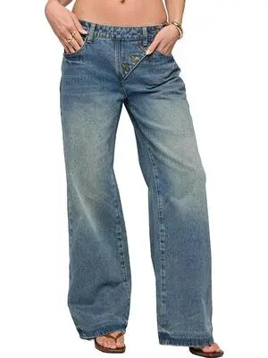 EDIKTED Edikted Moxlan Slanted Button Low Rise Baggy Jeans