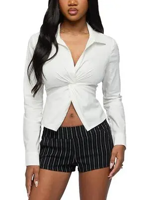 EDIKTED Jovie Twisted Lace Up Tailored Shirt - White