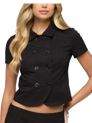 EDIKTED Short Sleeve Cotton Trench Shirt - Black