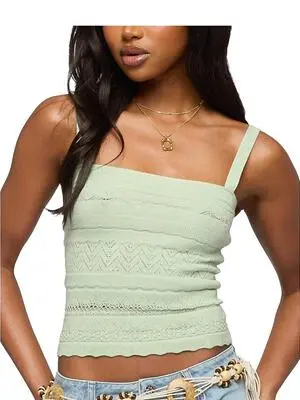 EDIKTED Naia Pointelle Knit Tank Top - Sage