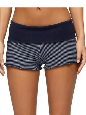 EDIKTED Contrast Striped Foldover Shorts - Navy