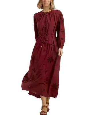 Chinti & Parker Broderie Midi Dress - Red