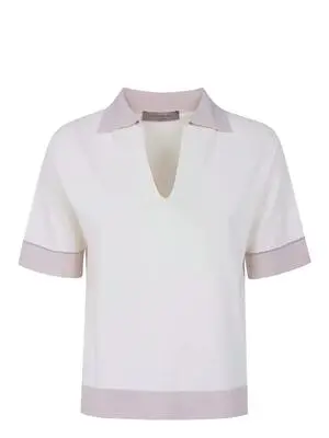 D.exterior Contrast Trim V-neck T-shirt - Neutrals