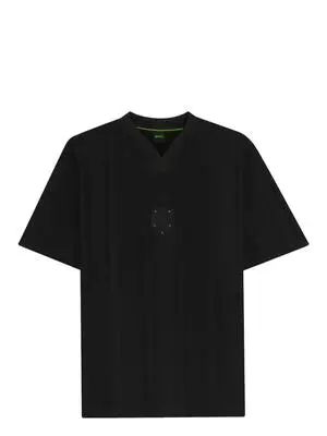 BOSS Vertical-stripe V-neck T-shirt - Black
