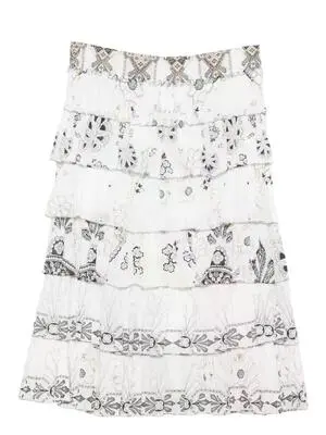 Roberto Cavalli 2000s Tiered Floral-print Cotton Skirt - White