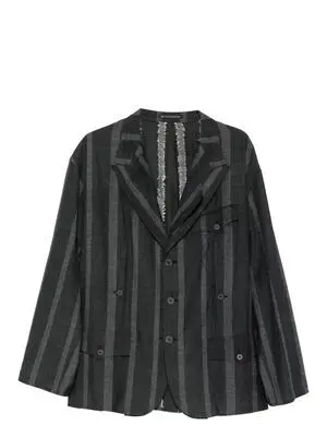 Yohji Yamamoto Stripe-pattern Notched-lapel Blazer - Grey
