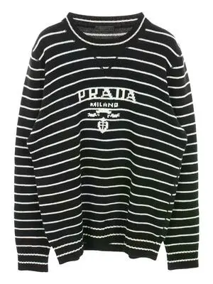 Prada Logo Striped Crew Neck Sweatshirt - Black