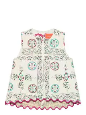 La DoubleJ Floral Print Scalloped Hem Blouse - Neutrals