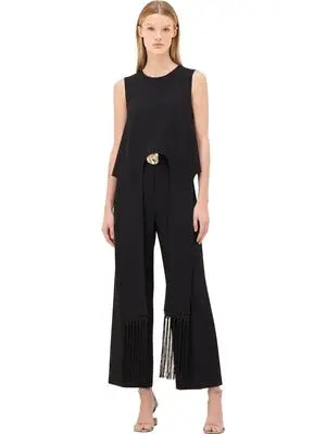 Alexis Spargi Wide Leg Pants With Fringe Hem - Black