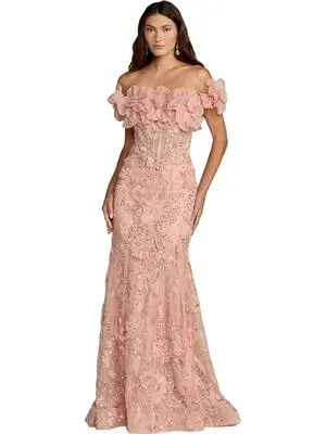 MAC DUGGAL COLLECTION Embellished Off-the-shoulder Mermaid Gown - Blush