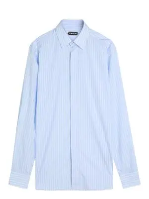 TOM FORD Striped Cotton Shirt - Light Blue