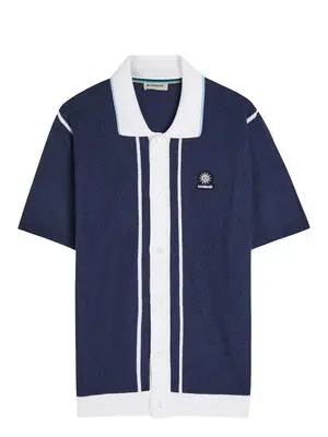 SANDBANKS Knit Striped Cotton-blend Shirt - Navy
