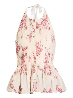 Agua Bendita Caña" Floral-print Linen Halter Neck Top With Peplum Hem - Multicoloured