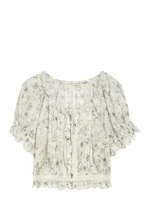 ALICE + OLIVIA Alice + Olivia Floral-Print Cotton Blouse With Lace Inserts