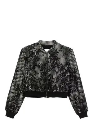 QUETSCHE Houndstooth Lace-overlay Jacket - Black