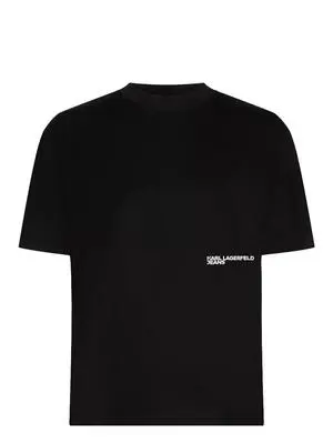 Karl Lagerfeld Regular-fit T-shirt With Flocked Floral Detail - Black