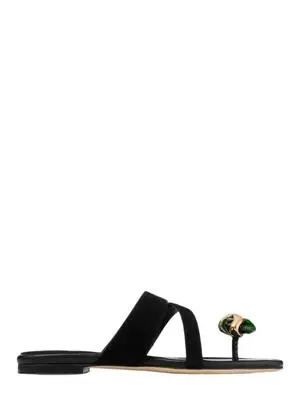 JIMMY CHOO Jimmy Choo Emeri Suede Flat Sandals With Resin Stone Embellishment Black