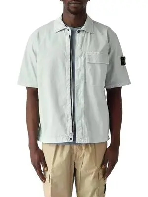 Stone Island Logo-patch Zip-up Shirt - Blue