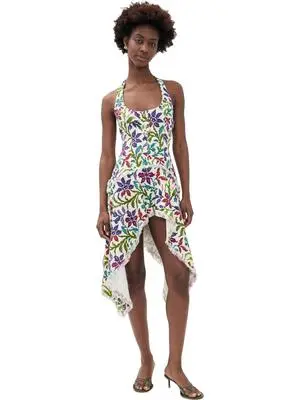 SIEDRES Siedres Belora Dress - Asymmetrical Floral Midi Halterneck