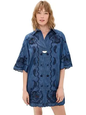 Free People Embroidered Denim Mini Dress In Ocean Blue - 50% Off |  Editorialist