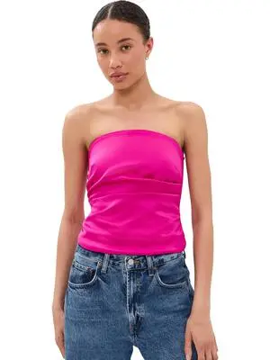 GANNI Duchesse Satin Bandeau Top - Raspberry Rose