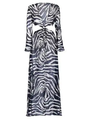 REINA OLGA Zebra Print Silk Chiffon Maxi Dress - Blue Zebra