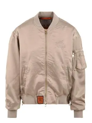 BOMBERS Satin Oversized Bomber Jacket - Taupe