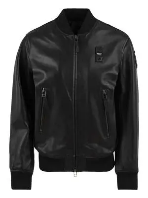 BLAUER. Leather Bomber Jacket - Nero