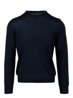 GRAN SASSO Virgin Wool, Cashmere And Silk Blend Ribbed Crew Neck Long Sleeve Sweater - Dark Blue