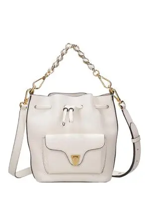 COCCINELLE Grained Leather Bucket Bag With Chain Strap And Drawstring Closure - Pearl