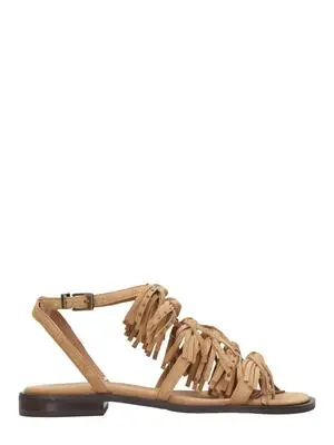 Ash Suede Knotted Fringe Sandals With Studs - Mocha