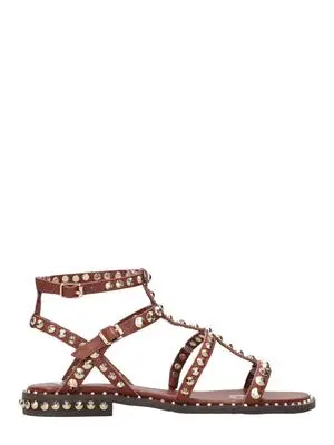 Ash Ash Studded Leather Ankle Strap Sandals Marsala