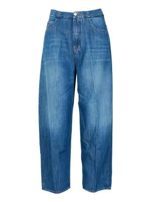 PEOPLE Barrel Crop Leg Denim Pants - Medium Denim