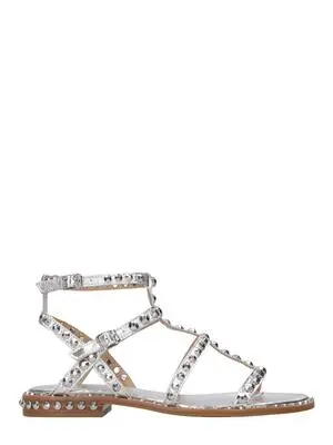 Ash Ash Leather Studded Ankle Strap Sandals Silver