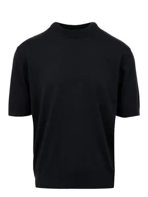 LANEUS Knitted Cotton T-shirt - Black