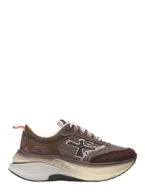 Premiata Technical Fabric And Suede Lace-up Sneakers With Embossed Logo - Brown