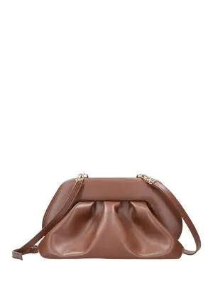 THEMOIRE Themoire Ruched Faux Leather Clutch With Shoulder Strap Caramel