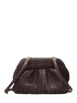 THEMOIRE Ruched Faux Leather Bag - Chocolate