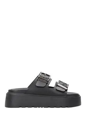 Casadei Leather Platform Sandals With Double Buckle Detail - Nero