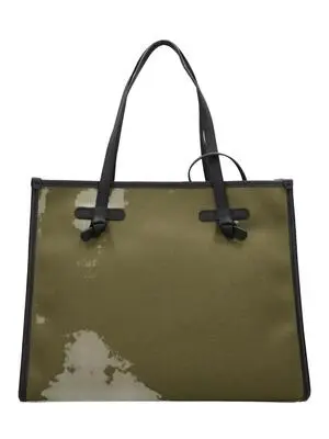 MARCELLA Canvas And Leather Tote Bag With Knotted Handles - Militare+nero