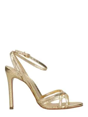SCHUTZ Schutz Gold Metallic Crisscross Strap Stiletto Sandals