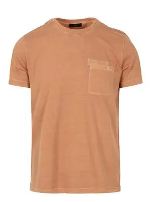 FAY Cotton Crew Neck Short Sleeve T-shirt With Pocket - Camel