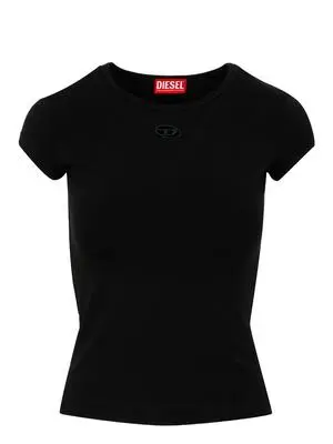 DIESEL® Organic Cotton Stretch Crewneck T-shirt With Embroidered Logo - Nero