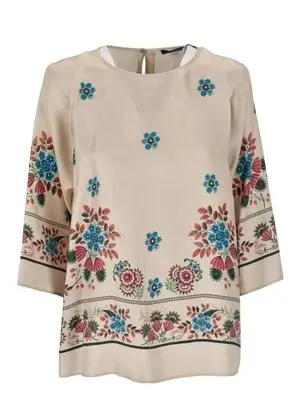 Max Mara Floral Print Silk Blouse - Ivory