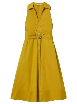 Twin-set Midi Shirt Dress With Belt - Avocado