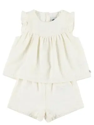 Petit Bateau Eyelet Cotton Embroidered Heart Set - White