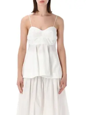 RÓHE Sleeveless Cotton Peplum Top With Bustier Detail - White
