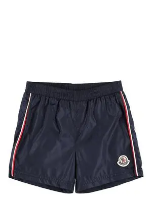 Moncler Technical Nylon Swim Shorts With Tricolor Piping - Blue