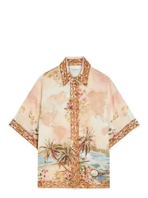 Zimmermann Mohan Printed Linen Shirt With Crochet Trim - Multicoloured