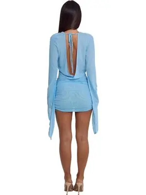 OUTCAST Jolene Mini Dress With Plunge Neckline And Angel Sleeves - Blue